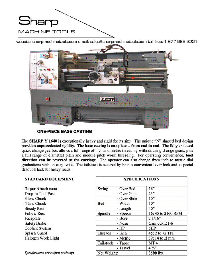Sharp Machine Tools | Lathes >> Geared Head Metal Lathe